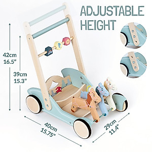 Giant bean Wooden Baby Walker for Boys Girls Ages 1+, Galloping Ponies Push and Pull Activity Walker Adjustable Speed, Baby Push Walker Gift for Toddler Kids Motor Skills & Stimulates Creativity