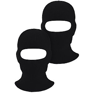 2 Pieces 1 Hole Ski Mask Knitted Face Cover Winter Balaclava Full Face Mask for Men Women Winter Outdoor Sports Black