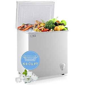 WANAI 5.0 Cu.Ft Compact Chest Freezers with 7 Adjustable Thermostat Top Open Door Freezer Compressor Cooling with Removable Storage Basket, Energy Saving Perfect for Home Bar Dorm or Apartment, Black