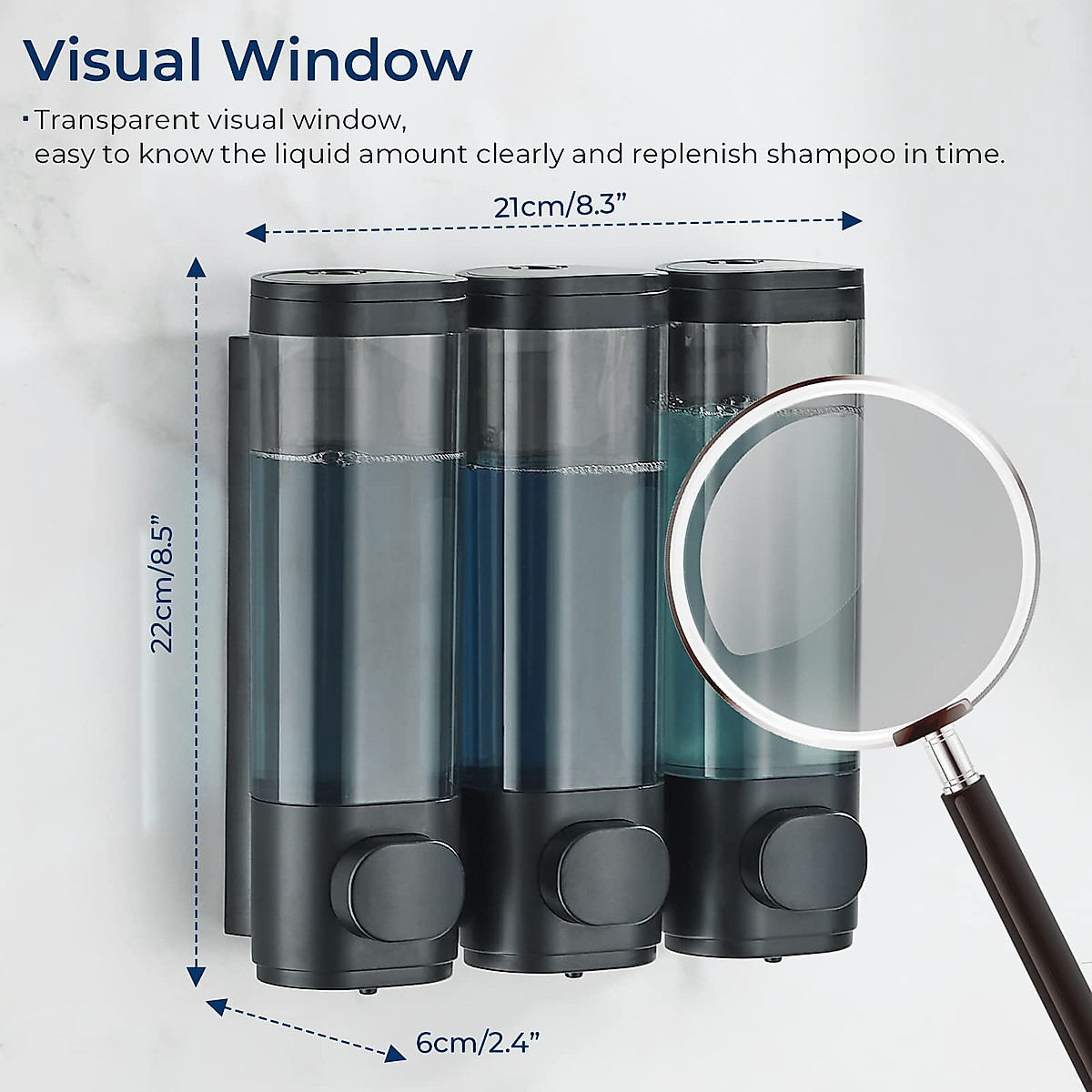 Shampoo and Conditioner Dispenser, Pollock Shower Dispenser 3 Chamber No Drill Shampoo Dispenser for Shower Wall Mounted Shampoo Conditioner Body Wash Dispenser for Bathroom,Large Capacity,Black