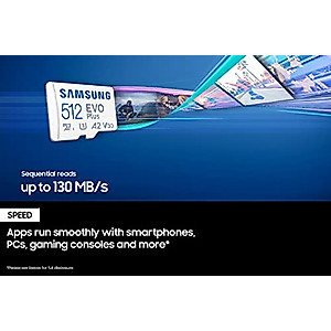 SAMSUNG EVO Plus w/ SD Adaptor 512GB Micro SDXC, Up-to 130MB/s, Expanded Storage for Gaming Devices, Android Tablets and Smart Phones, Memory Card, MB-MC512KA/AM, 2021