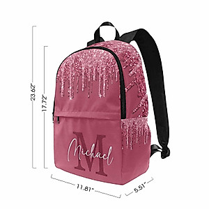 Personalized School Backpack for Daughter Son Custom Red Shinning Glitter Initial Casual Daypacks Lunch Tote Bag Customized Travel Book Bag with Name Knapsack Schoolbag for Teens Boys Girls College