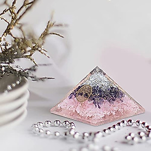 Rose Quartz Orgone Pyramid with Mix Healing Crystal for E-Energy Protection - Release Negative Energy - Positive Energy Generator - Reiki Charged Chakra Balance Orgonite Crystals - Meditation Pyramid