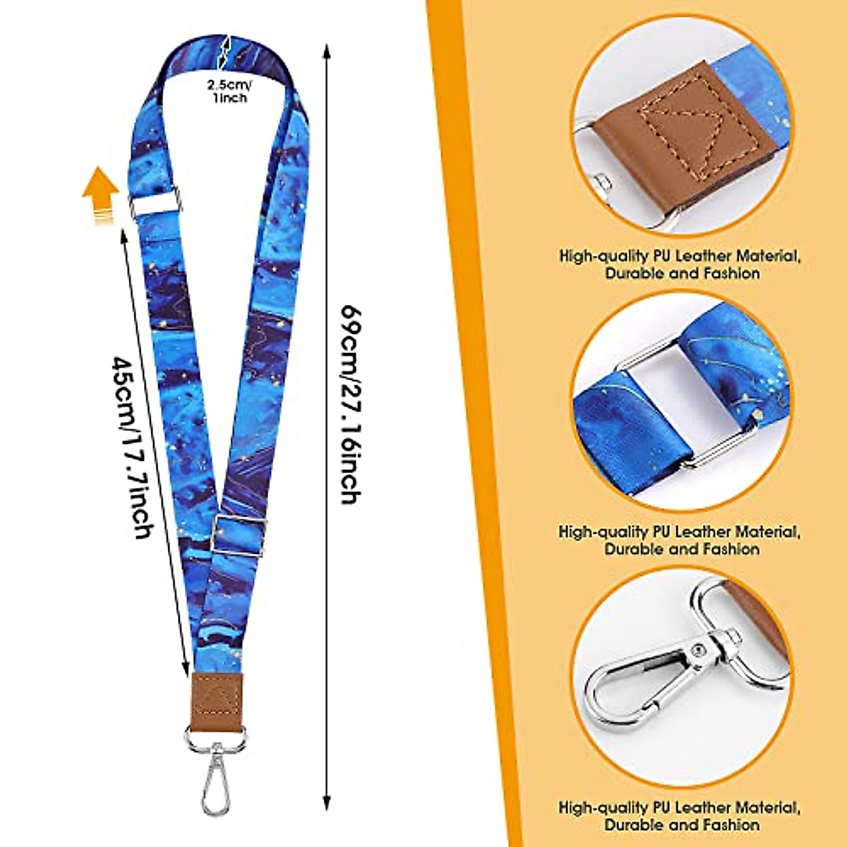cobee Cell Phone Lanyard with Patch, 3 Pcs Universal Marble Neck Straps with Metal Clasp Adjustable Badge Crossbody Lanyards for Women Wrist Straps for Card Holders, Car Keys, Whistle, Wallet