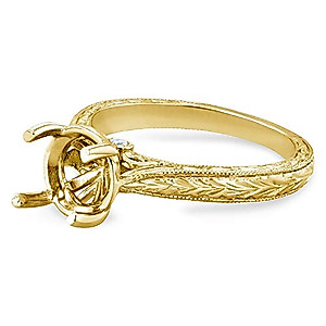 Kobelli Diamond Semi Mount Engagement Ring Vintage Style Engraved Antique Style, 14k Yellow Gold (No Center Stone), 9.5