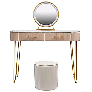 CIATRE 39.4" Length Flannel Soft Roll Makeup Vanity Set, Fasionable Soft Roll Makeup Table, 15.8" Touch Control 3 Brightness Options LED Mirror, Large Capacity Storage