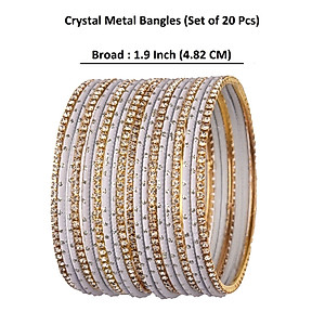 Efulgenz Indian Bangle Set Rhinestone CZ Plain Metal Bracelet Bangle Jewelry for Women (White (Set of 20 Pcs), 2-4)