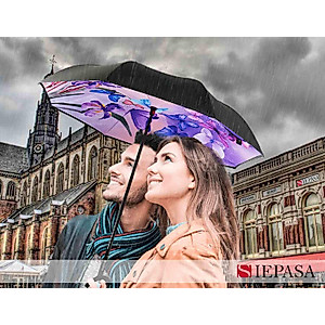 SIEPASA 49/56 Inch Inverted Reverse Upside Down Umbrella, Extra Large Double Canopy Vented Windproof Waterproof Stick Golf Umbrellas with C-shape Handle..(Blue Butterfly, 49 Inch)