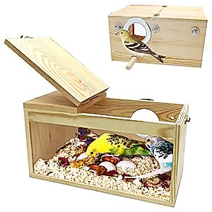 PINVNBY Natural Wood Parakeet Nesting Box Budgie Breeding Box Acrylic Bird Nest for Cage Transparent Panoramic for Parrots, Cockatiels, Lovebirds, Canaries and Other Small Birds