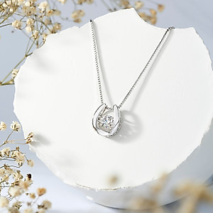 ARINZA Silver Necklace for Women, Dancing Diamond Cubic Zirconia, Horseshoe Pendant with 18+2 Inch Chain, Anniversary Birthday Gifts for Women, Wife, Mom, Girlfriend, Lady