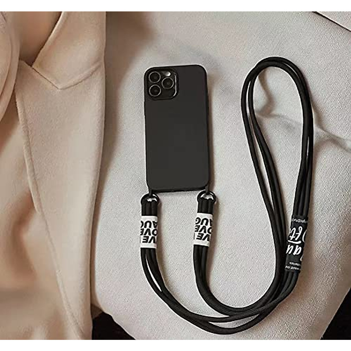 CQUUKOI Crossbody Phone Case for iPhone 13 Pro Max Lanyard Silicone TPU Phone Cover with Detachable Necklace Strap Anti-Drop Protective Cover for iPhone 13 Pro Max Women Men Black
