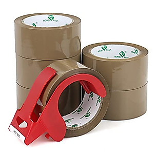 BOMEI PACK Brown Packing Tape with Dispenser, 2.4 Mil 1.88 Inch x 60 Yards, 6 Refills Rolls Packaging Tape for Moving, Shipping and Storage