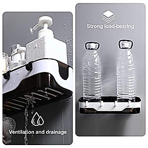 Shower Caddy Basket Shelf with Hooks，No Drilling Bathroom Shelf with Adhesive for Shampoo，Wall Mounted Bathroom Shower Storage Organizer Rack for Toilet，Kitchen Spice Rack (White)