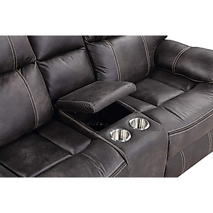 Madrona Burke Zoey Dark Graphite Power Loveseat with Dual Recliners, Hidden Storage, and USB Charging Station