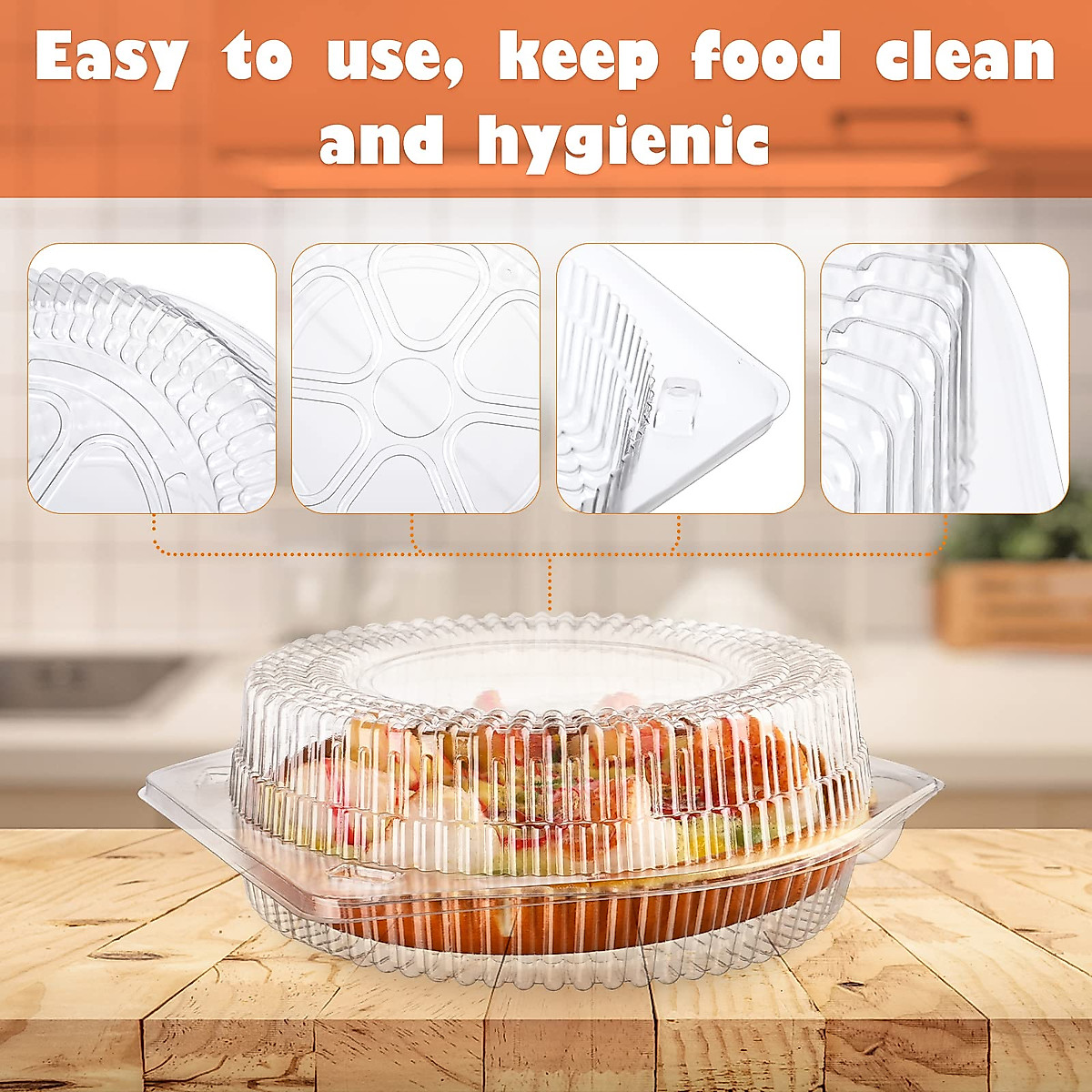 Yoiemivy 40 Pcs 8'' Disposable Pie Containers with Lids Clear Plastic Pie Carrier Round Pie Keeper Storage Dessert Carrier Clamshell Takeout Food Containers for Doughnut Cookies Salad Fruit Vegetable
