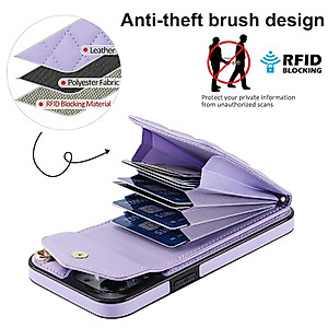 Crossbody Wallet Case for iPhone 15 Pro Max, 15 Pro Max Leather Case with Card Holder RFID Blocking [Wrist Strap], Women Lanyard Handbag Purse Cover Ring Kickstand Purple Case for iPhone 15 Pro Max