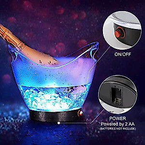 Warepro LED Ice Buckets 5L Clear PS+ABS Plastic ice Bucket RGB Colors Changing LED Cooler Bucket, Power by 2 AA Batteries, Multi Colors Changing for Party/Home/Bar/KTV Clubs