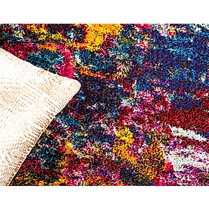 Unique Loom Estrella Collection Dark Colors, Modern, Abstract, Distressed Area Rug, 7 ft x 10 ft, Multi/Navy Blue