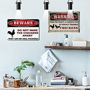 Chicken Sign Funny Warning Property Protected by Chickens Tin Sign 11.8x7.9 Inches Chicken Coop Decor Sign For Home Farmhouse Garden Wall Decoration Idea Gifts For Friends