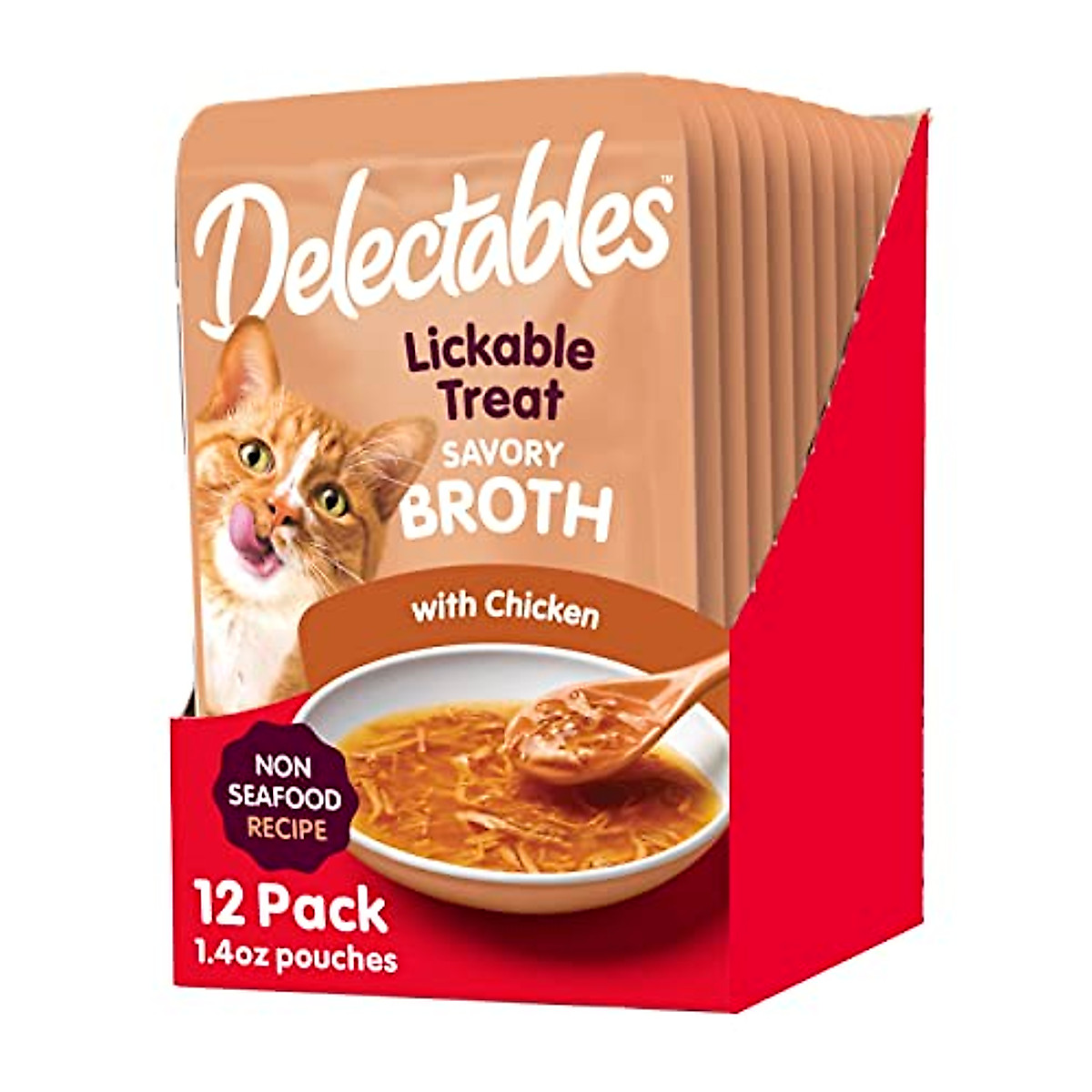 Hartz Delectables Savory Broths Lickable Wet Cat Treats for Adult & Senior Cats, Non-Seafood Chicken, 1.4 Ounce (Pack of 12)