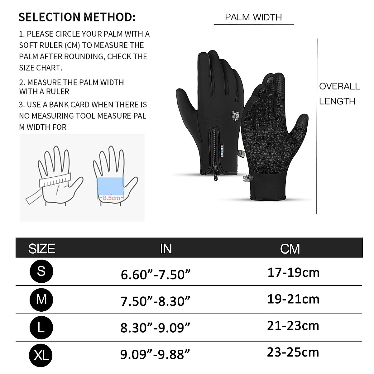TEMEI Winter Waterproof Glove for Men and Women with Light Touchscreen Texting Fingers, Windproof Anti Slip Heated Glove Hands Warm for Bike, Hiking, Ski (Small, Black)