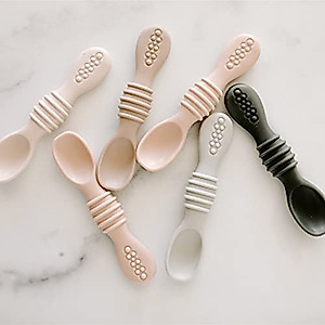 Simka Rose Silicone Baby Spoons - Self Feeding, 6 Months, First Stage Infant Spoons for Babies & Toddlers - Set of 6 BPA Free, Dishwasher, Microwave Safe Food Utensils - Neutral