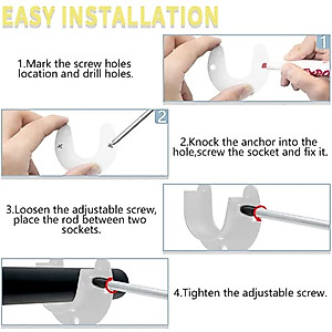 LifCratms 4Pcs Stainless Steel Closet Rod Bracket, 1-1/4" U-Shaped Curtain Flange Rod Holder, Wardrobe Pole End Supports Opening Flange Sockets with Screws (White)