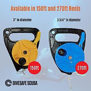 DiveSafe Scuba Diving Reel with Thumb Stopper and High Visibility White Line (150ft', 270ft') - for Cave and Wreck Exploration, Recreational Diving and Spear Fishing (270ft)