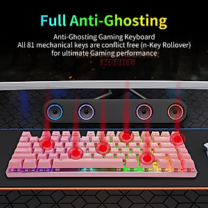 HUO JI E-Yooso Z-88 RGB Mechanical Gaming Keyboard, Red Switches, 60% Compact 81 Keys Hot Swappable for Mac, PC, Cute Pink