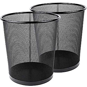 Greenco Small Trash Cans for Home or Office, 2-Pack, 4.5 Gallon Black Mesh Round Trash Cans, Lightweight, Sturdy for Under Desk, Kitchen, Bedroom, Den, or Recycling Can