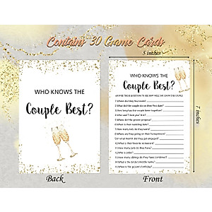 Who Knows The Couple Best Bridal Shower Game, Wedding Shower and Bachelorette Party - Set of 30 Cards, Gold Champagne Bridal Wedding Party Game Cards for Guests, Bridal Shower Party Decorations-LM1