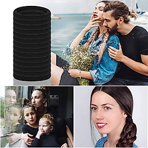 Anezus 50 Pcs Thick Black Hair Ties Large Elastics Bulk Hair Ties Stretch Hair Bands Ponytail Holders for Thick Heavy and Curly Hair
