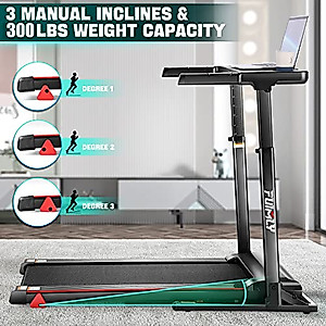 Treadmill with Desk Workstation & Adjustable Height, 300 LBS Weight Capacity, Folding Treadmill with Incline, Bluetooth Speaker & App, Portable Walking Pad Treadmill with Desktop for Home Office