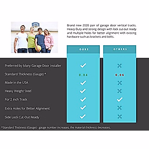 Garage Door Vertical Track Replacement – Set of Left and Right for 7 Foot Tall - Galvanized Steel Hardware Door Rails for Residential/Light Commercial Side Tracks for 2-inch Rollers
