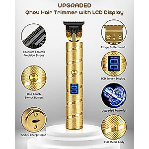 Qhou Hair Trimmer, Upgraded T Outline Clippers for Men, Cordless Electric Hair Trimmer Hair Cutting Kit with Hair Clippers Cordless Rechargeable Hair Cutter Shaving with LED Display