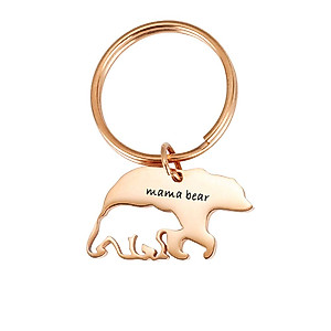 Meiligo Stainless Steel Mum Sweet Mama and Baby Bear Round Pendant Necklace Keychain for Mother (Keychain - Rose Gold)