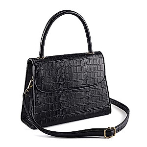 Ayliss Women Small Crocodile Tote Clutch Shoulder Handbag Classic Troc Purse Wallet Bag Top Handle Handbag PU Leather Zipper (Black #1)