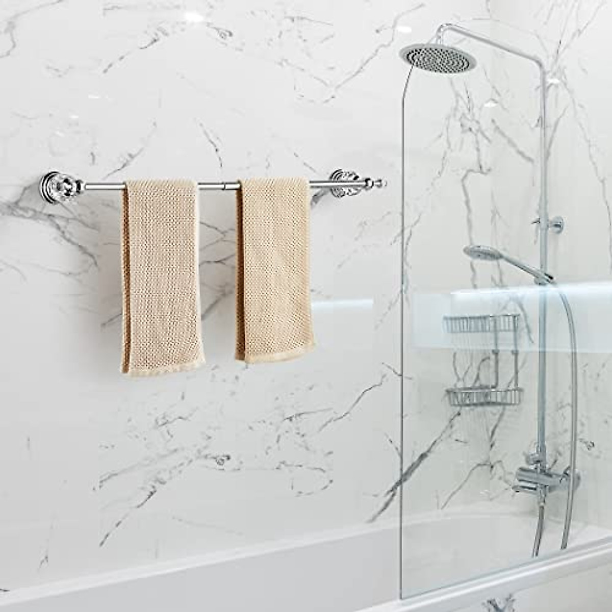 WOLIBEER Crystal Towel Bar,Chrome Towel Holder Adjustable Towel Rack Rod Expandable Stainless Steel Bathroom Accessories Wall Mounted