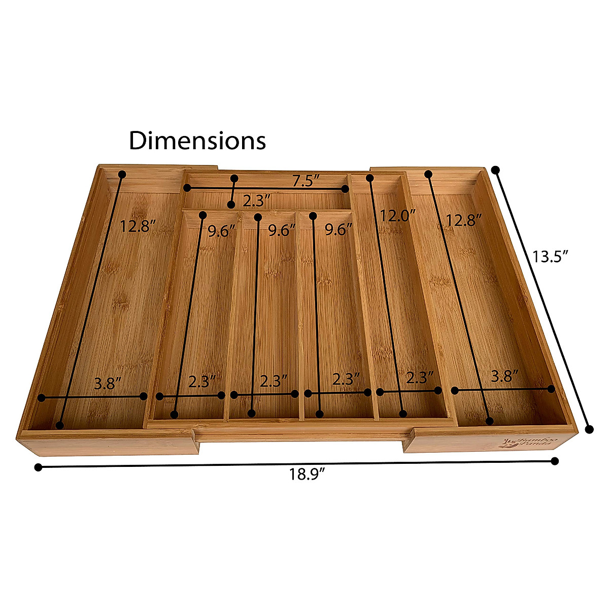 Bamboo Panda: 7 Compartment Expandable Drawer Organizer - 100% Natural Bamboo - Silverware, Utensil, Cutlery Tray & Home/Office Organizer