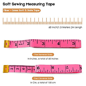 2 Pack Tape Measure Measuring Tape for Body Fabric Sewing Tailor Cloth Knitting Vinyl Home Craft Measurements, 60-Inch Soft Fashion Pink & Retractable Black Double Scales Rulers for Body Weight Loss