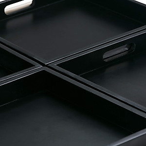 SIMPLIHOME Avalon Wide Contemporary Square Coffee Table Storage Ottoman Vegan Faux Leather, Assembled, for The Living Room and Bedroom, 35 inch, Midnight Black