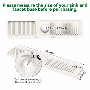 Kitchen Sink Splash Guard Behind Faucet 24 x 5.5 Inch, Toovem Faucet Handle Drip Catcher Tray, Longer Silicone Sink Faucet Mat, Dish Soap Sponge Holder for Bathroom, Farmhouse, Bar, Rv,Beige White