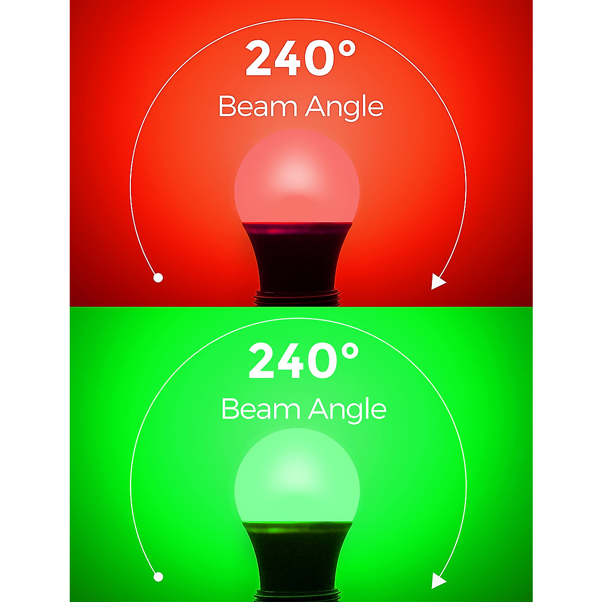 Red and Green Light Bulbs 【4 Pack 】, A19 LED Christmas Light Bulbs, 9W E26 Red Light Bulbs Green Light Bulbs 720LM Red Bulbs Green Bulb Outdoor for Halloween Christmas Lighting, Porch, Non-Dimmable