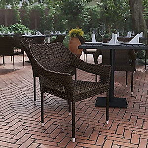 Flash Furniture Ethan Commercial Grade Patio Chair, All Weather PE Rattan Wicker Stacking Patio Dining Chair, Espresso