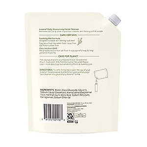 Aveeno Daily Moisturizing Facial Cleanser with Soothing Non-GMO Oat, Leaves Skin Feeling Hydrated, Soft & Supple, Paraben-, Sulfate-, Fragrance-, Dye- & Soap-Free, Refill Pouch, 16 fl. Oz