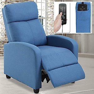 Dkeli Recliner Chair for Living Room Padded Wide Seat Sofa Fabric Massage Reclining Chair with Footrest & Backrest, Wingback Heavy Duty Modern Single Sofa Home Theater Seating Easy Lounge, Blue