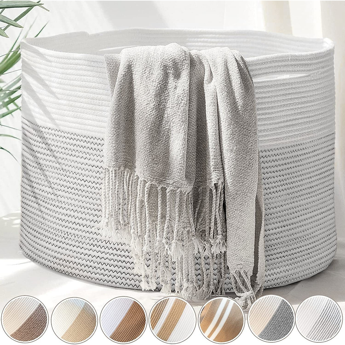 HOMYAM Throw Blanket Basket for Living Room | XXXLarge Rope Basket for Storage | Large Woven Basket for Storage | Pillow Basket & Blanket Holder for Bedroom | Woven Laundry Hamper Basket - 22" x 14"