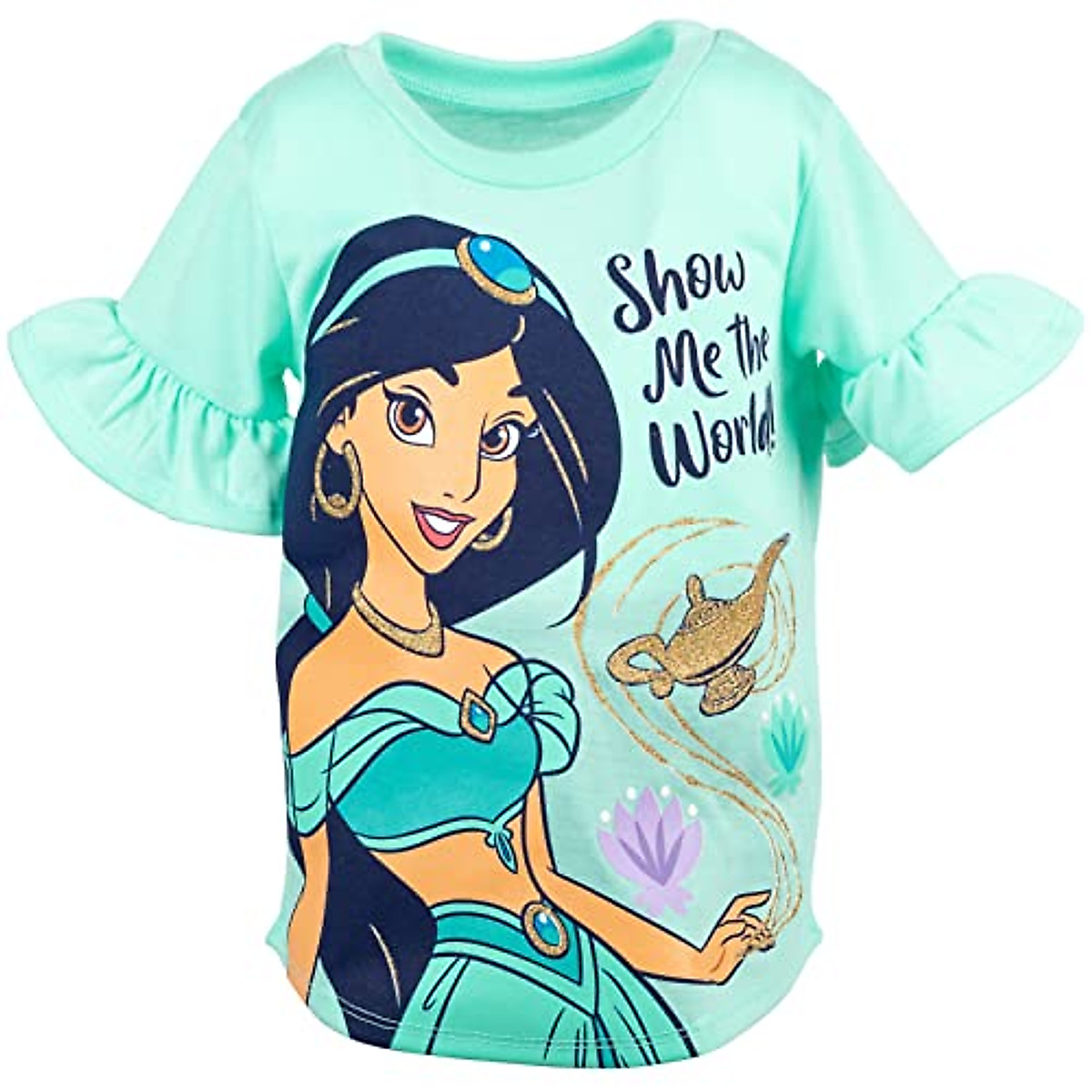 Disney Princess Jasmine Little Girls Graphic T-Shirt Jogger Legging Green/Blue 7-8