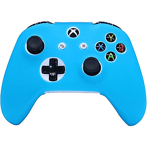 HLRAO Blue Silicone Cover Skin for Xbox One S/X Controller Glow in The Dark Anti-Slip Soft Rubber Case Protector Accessories Set with 8 Glow in The Dark Thumb Grips Caps + 2 Cute Cat Paw Caps.