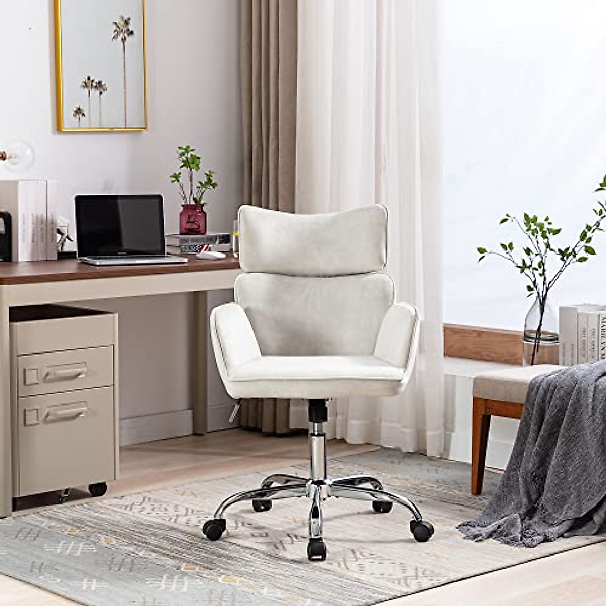 BFZ Ergonomic Office Chair, Home Office Desk Chairs with Adjustable Headrest, Mid Back Velvet Computer Chair, Height Adjustable Rolling Swivel Executive Task Chair, Tilt Function